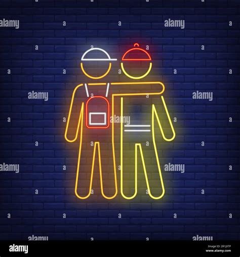 Two Friends Embracing Neon Sign Stock Vector Image And Art Alamy