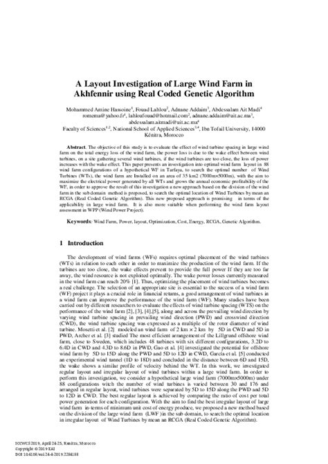 Pdf A Layout Investigation Of Large Wind Farm In Akhfennir Using Real Coded Genetic Algorithm