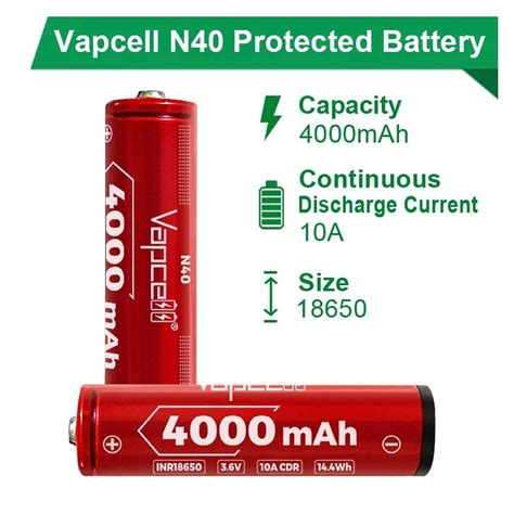 18650 батерия капацитет 4000 mAh Vapcell N40 напрежение 3 6V