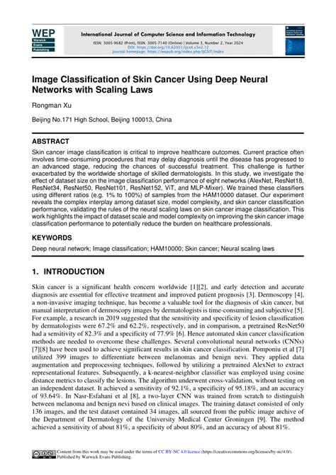 Pdf Image Classification Of Skin Cancer Using Deep Neural Networks With Scaling Laws