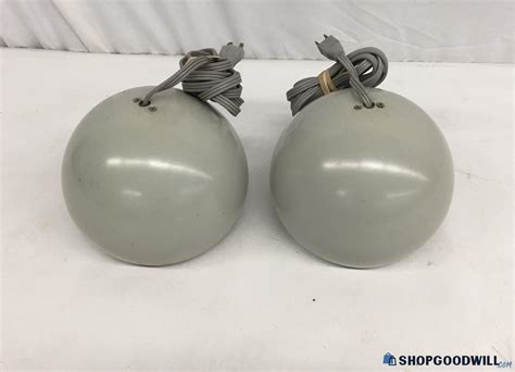 Pair Of Circa 1960s Swivelier 7 Inch Metal Orb Pendant Lights Tested And Working