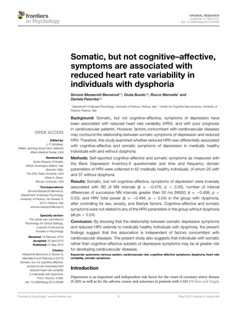 Pdf Somatic But Not Cognitiveaffective Symptoms Are Associated With Reduced Heart Rate