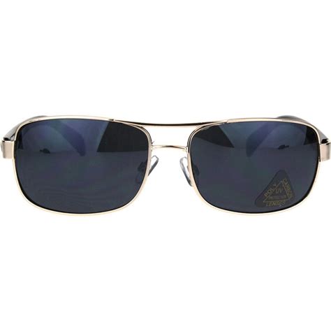 Classic Mens Rectangular Agent Officer Style Sport Metal Rim Sunglasses
