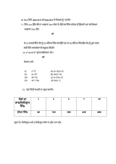 Pseb Class 8th Mathematics Paper 2024 Pdf Punjab Board 8th
