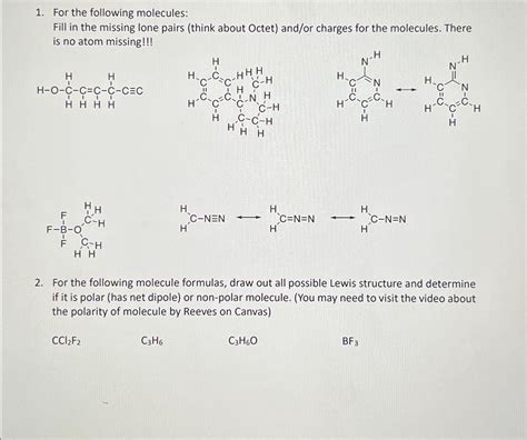 Solved For The Following Moleculesfill In The Missing Lone