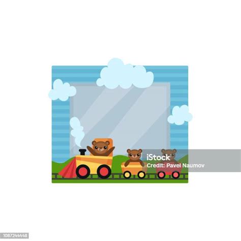 귀여운 사진 프레임 장난감 기차 앨범 사진 또는 텍스트 카드 흰색 배경에 그림 프레임 벡터 일러스트 레이 션에 대 한 공간을 가진 아이 들을 위한 서식 파일 0명에 대한