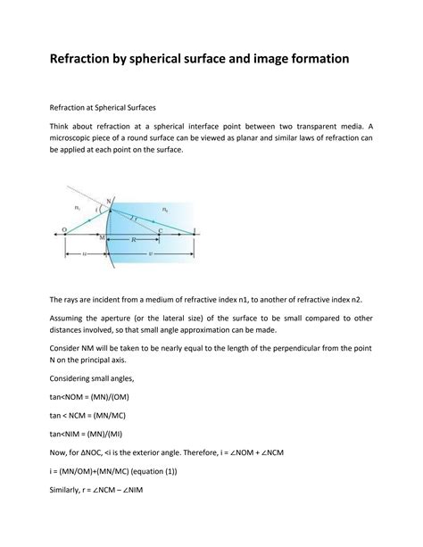 SOLUTION Refraction By Spherical Surface And Image Formation Studypool