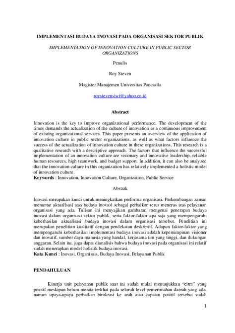 Pdf Implementasi Budaya Inovasi Pada Organisasi Sektor Publik
