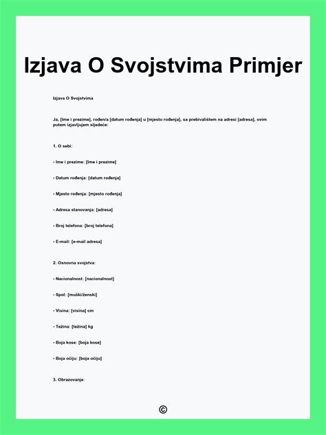 Izjava O Svojstvima Primjer
