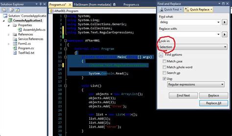 Visual Studio 2013 Find And Replace In Current Selection Stack Overflow