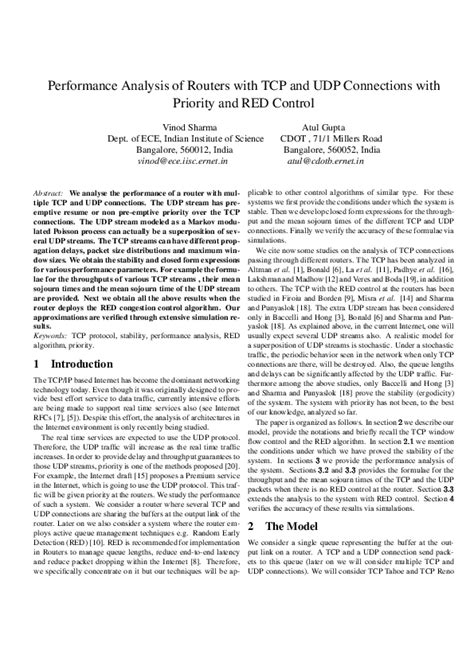 pdf performance analysis of routers with tcp and udp connections with