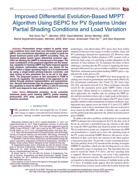 Improveddifferentialevolution Basedmpptalgorithmusingsepicforpv