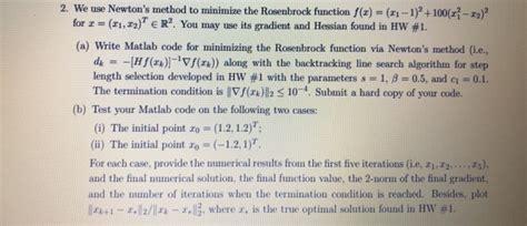 Solved 2 We Use Newtons Method To Minimize The Rosenbrock