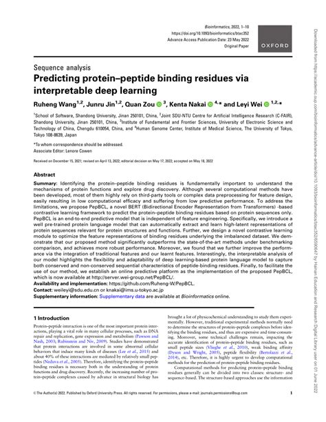 Pdf Predicting Protein Peptide Binding Residues Via Interpretable