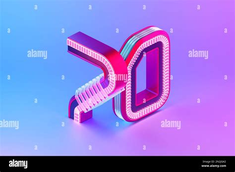 3d Illustration Number 70 Seventy Over C Neon Lights On Pink