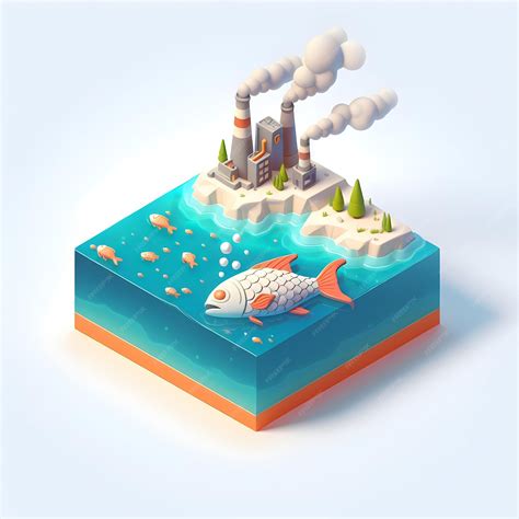 Premium Photo 3d Flat Icon As Dying Fish In Polluted Water Concept As