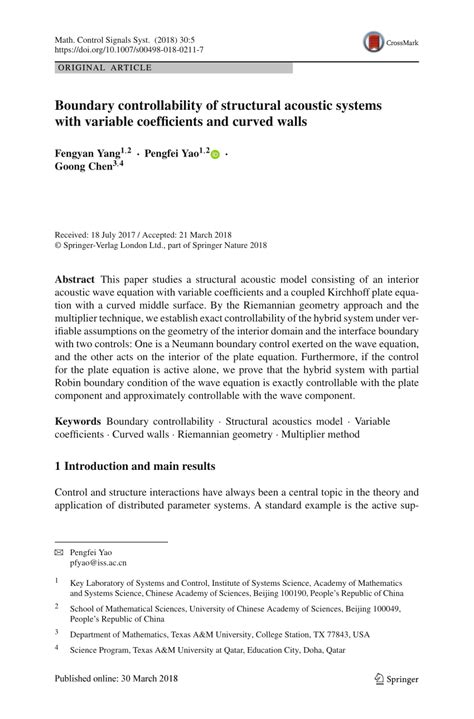 Pdf Boundary Controllability Of Structural Acoustic Systems With