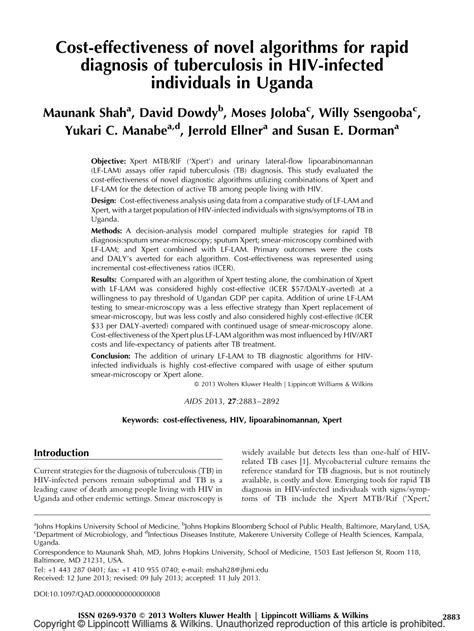 Pdf Cost Effectiveness Of Novel Algorithms For Rapid Diagnosis Of
