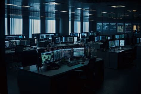 Security Room With Computers And Monitors Generative Ai Stock