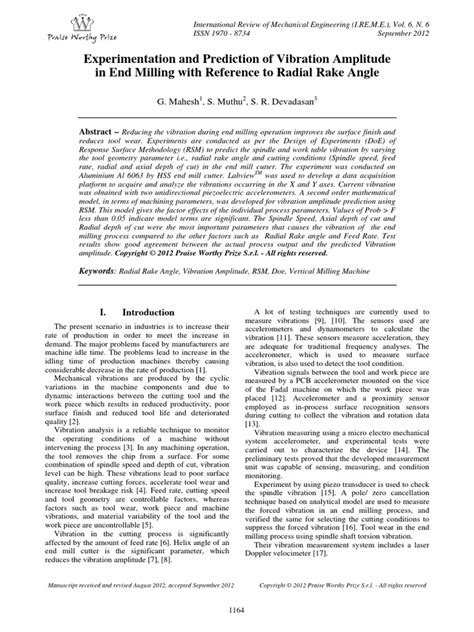 Experimentation And Prediction Of Vibration Amplitude In End Milling