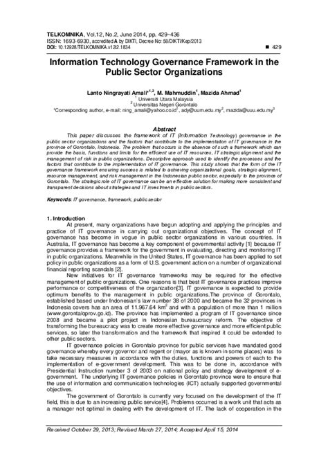 Pdf Information Technology Governance Framework In The Public Sector