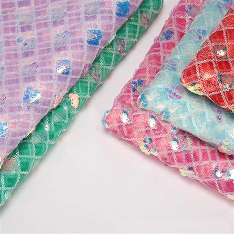 Iridescent 7mm Shell Sequins Grid Pattern Mesh Fabric Oneyard