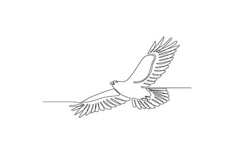 비행 새 벡터 일러스트 레이 션의 연속 선 그리기 Premium 벡터 프리미엄 벡터