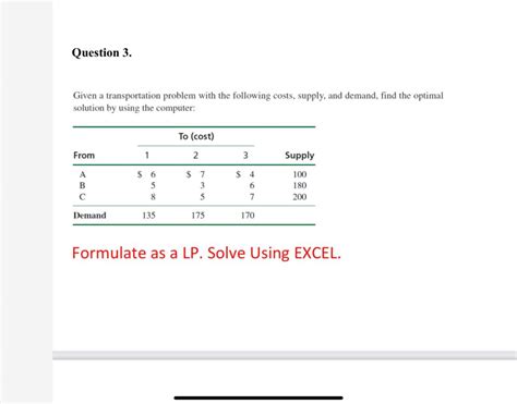 Solved Question 3 Given A Transportation Problem With The Chegg