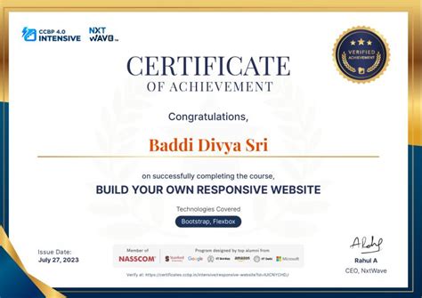 My Certificate Of Completion For Responsive Website Course Divyasri