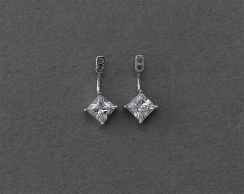 Square Cubic Zirconia Detailed Ear Jacket Wedding Earring Polished