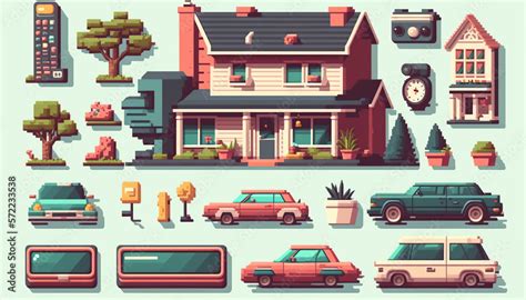 Pixel Art Game Icon Object Collection 16 Bits 8 Bits Stock