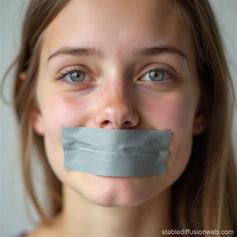Young Woman With Duct Tape Over Mouth Stable Diffusion Online