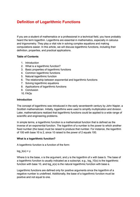 Solution Definition Of Logarithmic Functions Studypool