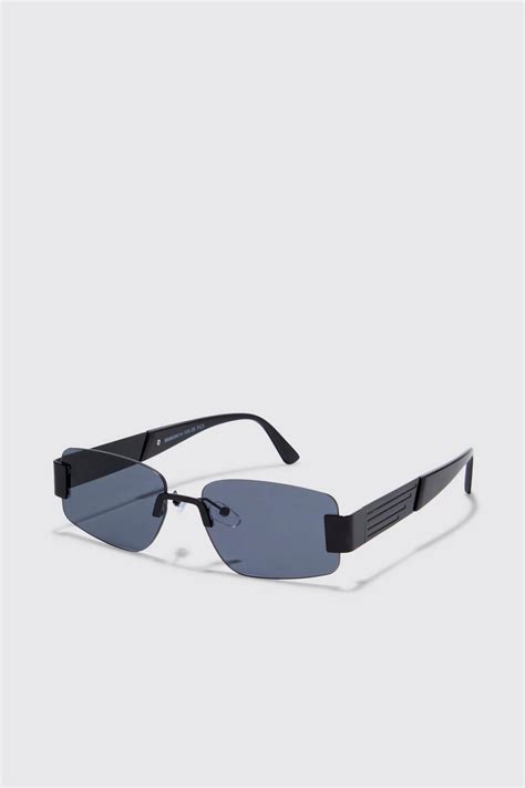 Rectangle Rimless Sunglasses Boohoo Uk