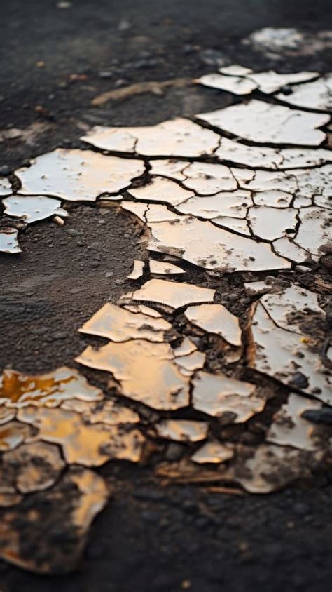 Cracked Pavement In The Middle Of The Road Stock Illustration