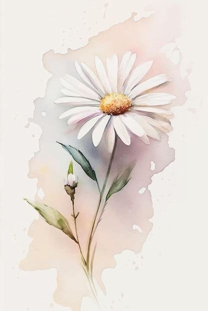 Eine aquarellmalerei eines gänseblümchens mit einer knospe Premium Vektor