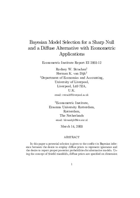 Pdf Bayesian Model Selection For A Sharp Null And A Diffuse Alternative With Econometric