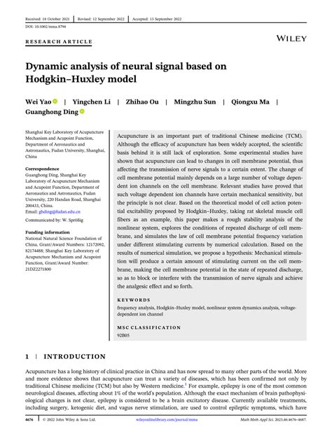 Dynamic Analysis Of Neural Signal Based On Hodgkinhuxley Model Request Pdf