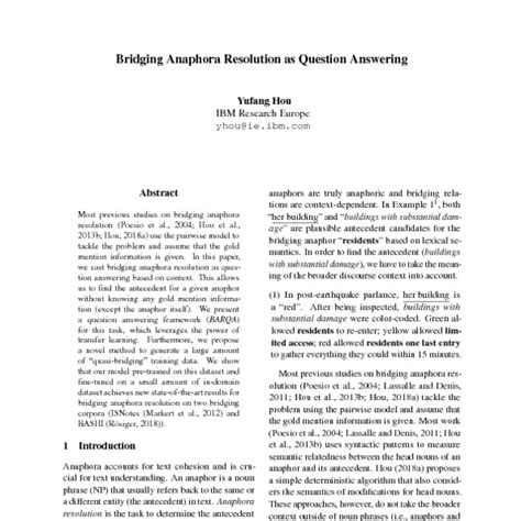 Bridging Anaphora Resolution As Question Answering Acl Anthology