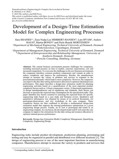 development of a design ime estimation model for complex engineering