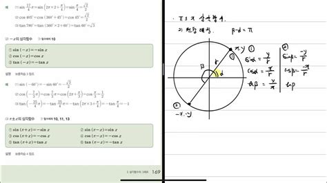개념 개념원리 수학 1 2 2 일반각에 대한 삼각함수의 성질 1 3 2 원점 대칭 차가 파이 169p
