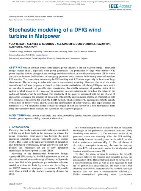 Pdf Stochastic Modeling Of A Dfig Wind Turbine In Matpower
