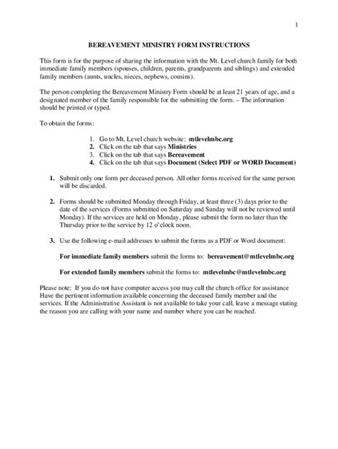 Fillable Online Bereavement Form Christian Life Church Fax Email