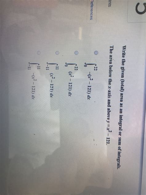 solved write the given total area as an integral or sum of