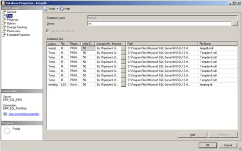 setting the initial database size