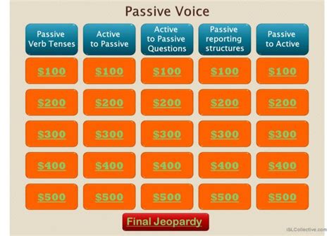 Passive Voice Jeopardy Game English ESL Powerpoints
