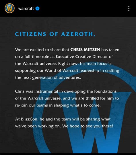 Chris Metzen Takes On The Role Of Executive Creative Director Of The
