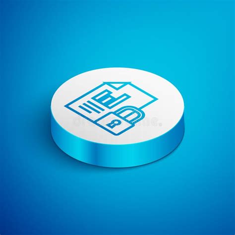 Isometric Line Document And Lock Icon Isolated On Blue Background File Format And Padlock Stock