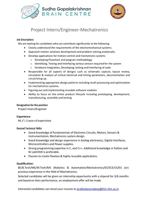 Prabhakar Sithambaram On Linkedin Hiring Internship Mechatronics
