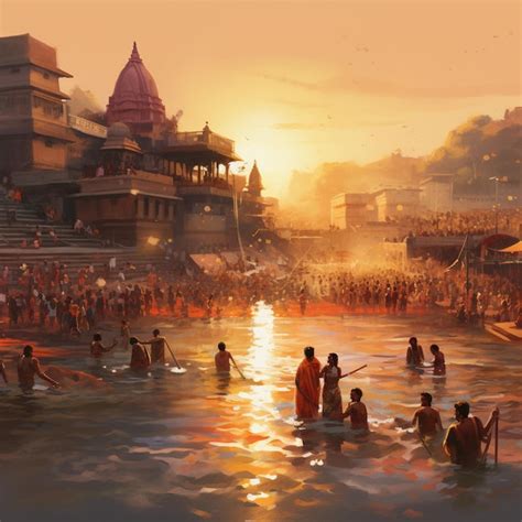Premium Photo Ganges Grace Pilgrims Taking A Sacred Dip In The River